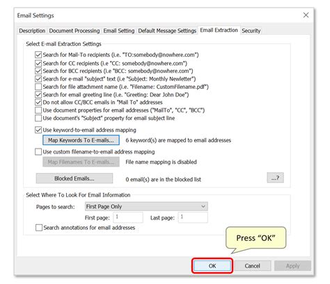 using a keywords to emails mapping table to send emails
