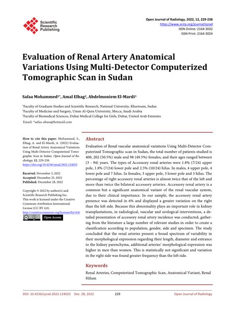 Pdf Evaluation Of Renal Artery Anatomical Variations Using Multi