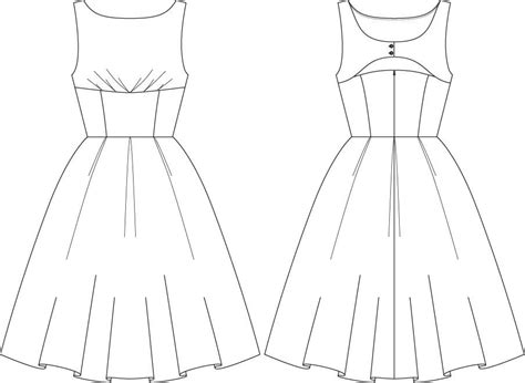 Dress Technical Flat Line Drawings Sketch Coloring Page Flat Drawings