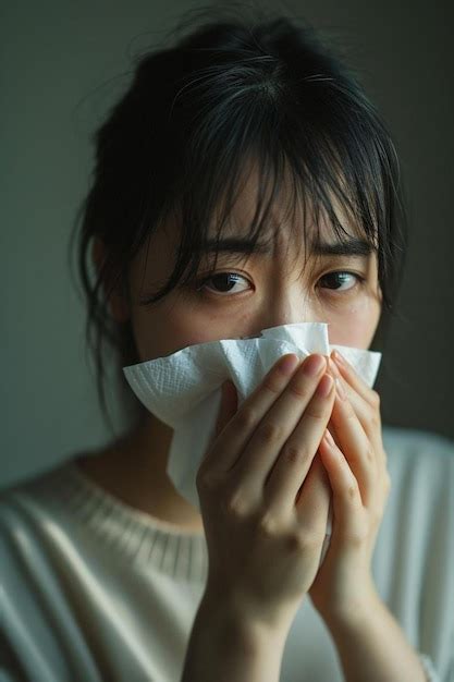 Premium Photo A Woman Covers Her Mouth With A Napkin