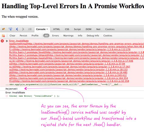 handling top level errors in a promise workflow in angularjs