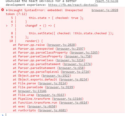 react function unexpected token