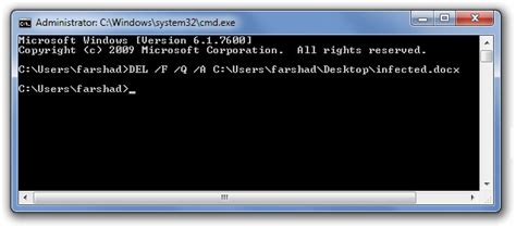 how to delete an infected file or folder from command prompt