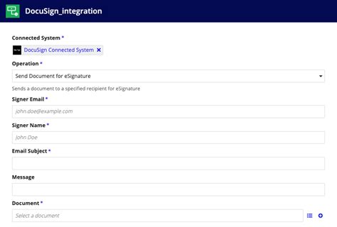 screenshot of the send document for esignature operation selected in a