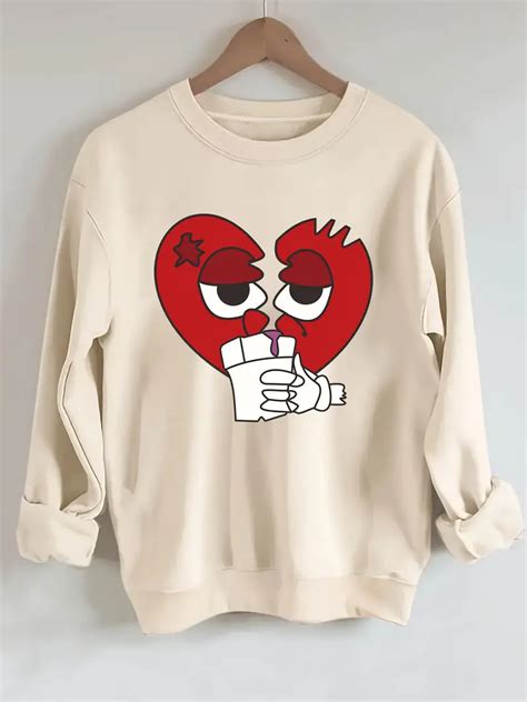 Heart Print Sweatshirt Plus Size Casual Long Sleeve Crew Temu Australia