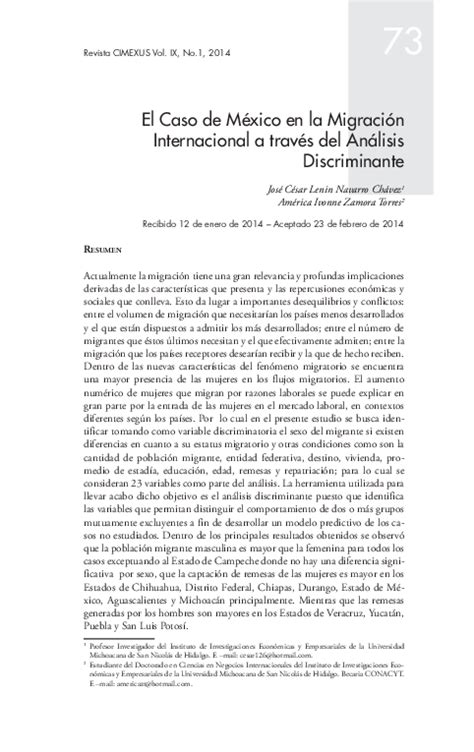 Pdf El Caso De México En La Migración Internacional A Través Del