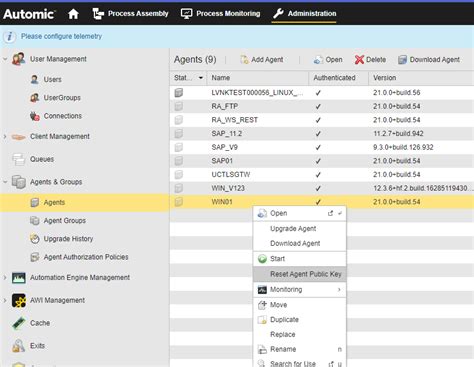 logon to client 0 administration agents groups right click on the agent