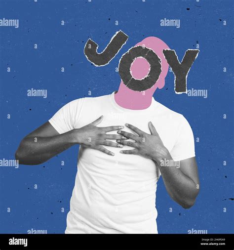 Conceptual Portrait Of Faceless Man With Word Joy Instead Face Human