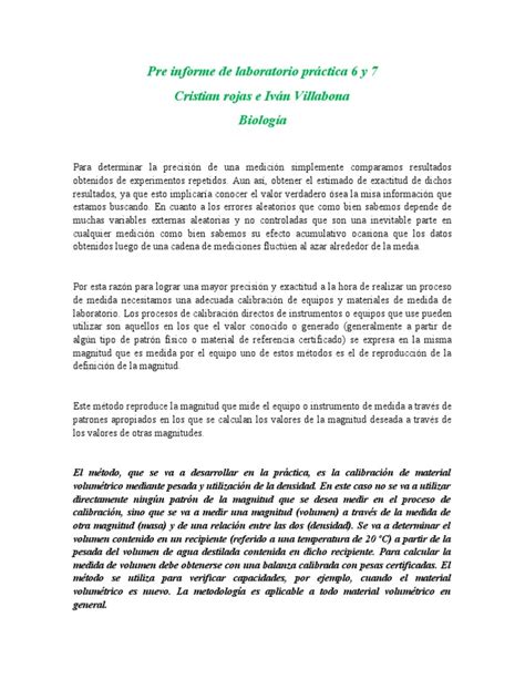 Pre Informe De Laboratorio Práctica 7 Uis Pdf Medición Calibración