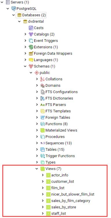 postgresql server and database objects