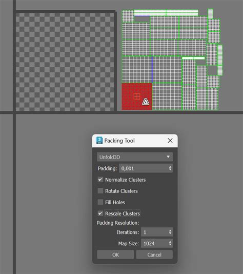 unwrap uvw unfold3d packing respects uv selection and rescale