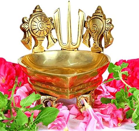 Buy Aalayam Selveer Shankh Chakra Namah Vilakku Brass Shankh Chakra