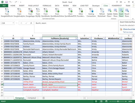 transfer company file data using the cdata excel add in
