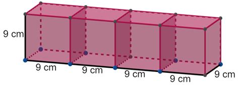 four cubes each of edge 9 cm are joined as shown in the figure below