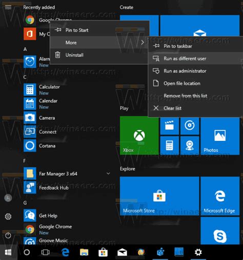 add run as different user to start menu in windows 10