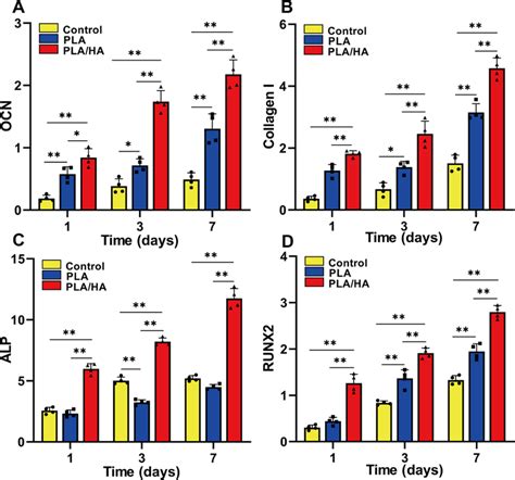 Relative Mrna Expression Levels Of Osteogenic Genes In The Different