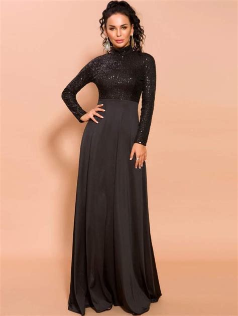 Missord Mock Neck Sequin Fit And Flare Prom Dress Shein Usa Prom