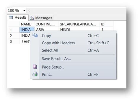 how to export the query result to csv file in sql server developer