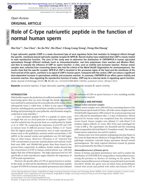 Pdf Role Of C Type Natriuretic Peptide In The Function Of Normal