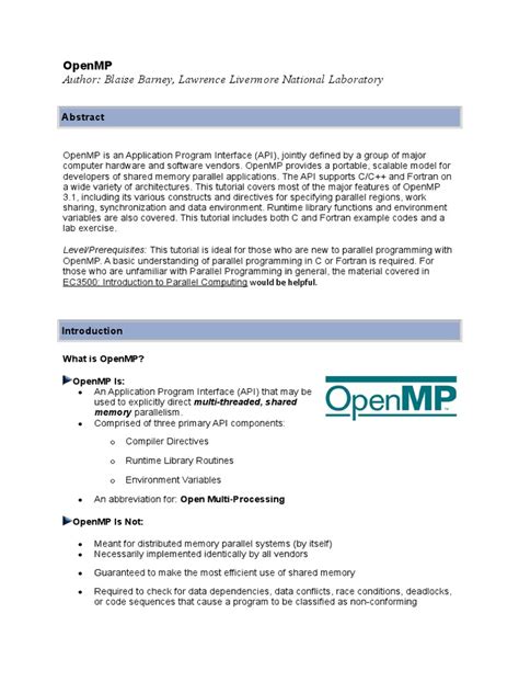 openmp tutorial lawrence livermore national laboratory