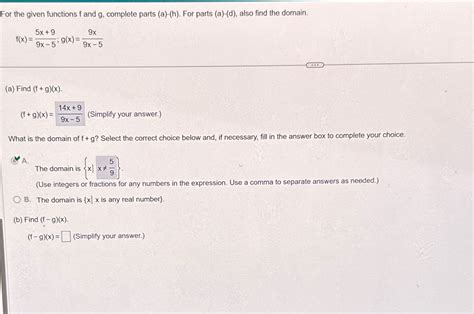 Solved For The Given Functions F ﻿and G ﻿complete Parts