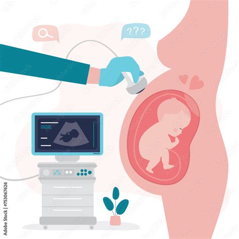 Ultrasound Pregnancy Screening Concept Scanning Young Mother Belly