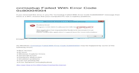 ccmsetup failed with error code 0x80004004