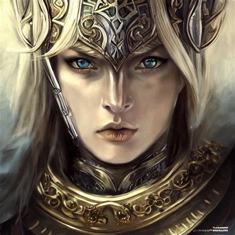 Dark Fantasy Paladin Scandinavian Woman Blonde Hair Blue Eyes