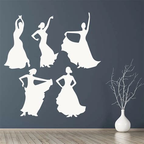 Spanish Dance Wall Decal Set Flamenco Dancer Girls Silhouette Art Mural