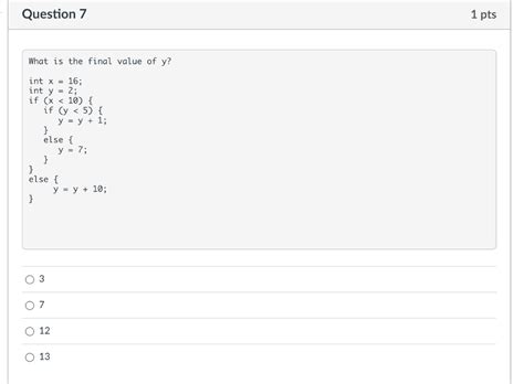 solved question 7 1 pts what is the final value of y int x