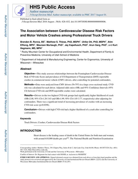 Pdf The Association Between Cardiovascular Disease Risk Factors And
