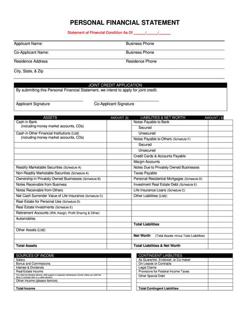 Fillable Form Financial Statement Printable Forms Free Online