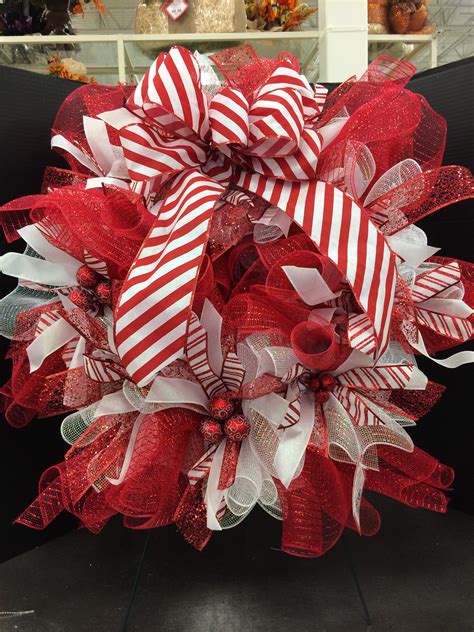Candy Cane Mesh Wreath Custom Floral Christmas Decorations