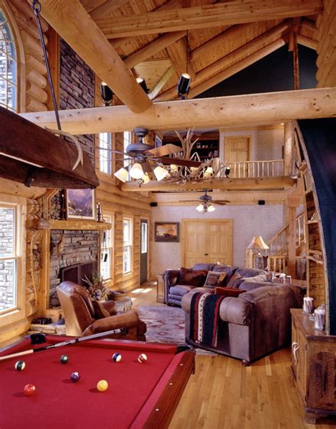 Log Home Great Room With Pool Table Manado Cool Rooms Great Rooms