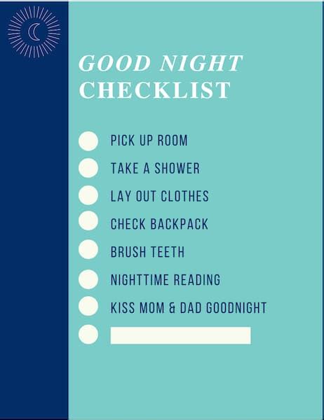 Evening Routine Chart