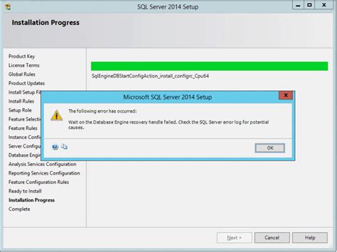 sql server 2014 wait on the database engine recovery handled failed