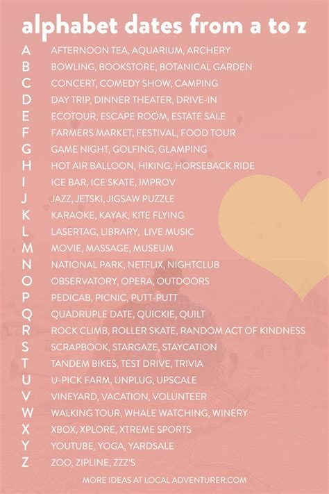 Looking For Creative Date Night Ideas Check Out Our Alphabet Dating
