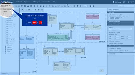 setting database and data types in vertabelo vertabelo database modeler