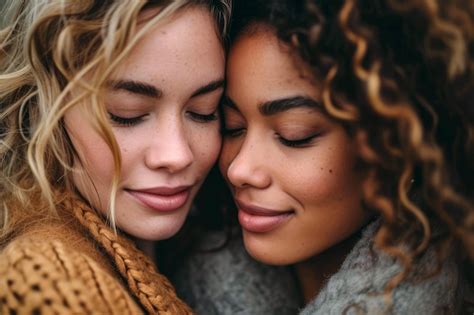 Premium Photo Affectionate Lesbian Couple Face To Face With Eyes