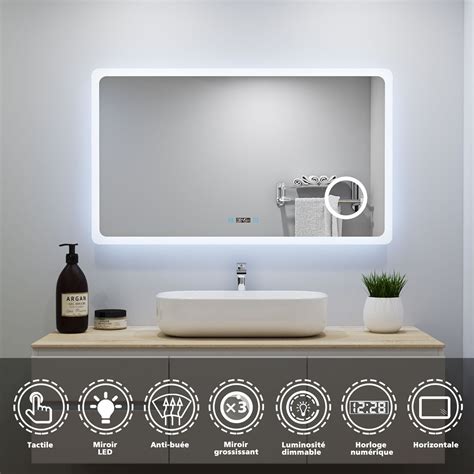 Ocean Miroir Lumineux à Led Réglable Intelligent 100x60cm Miroir De
