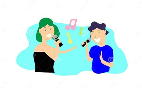 An Illustration Of A Male And Female Singing In Duet Together Stock