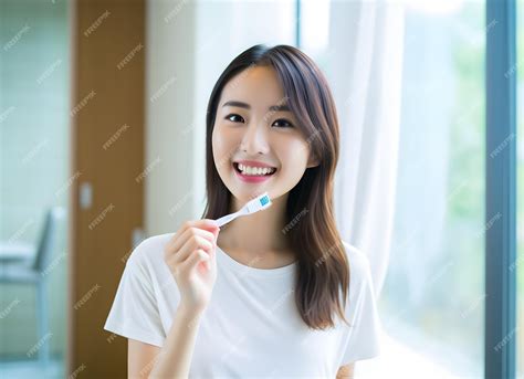 Premium Photo Fresh Start To The Day Asian Woman Holding Toothbrush