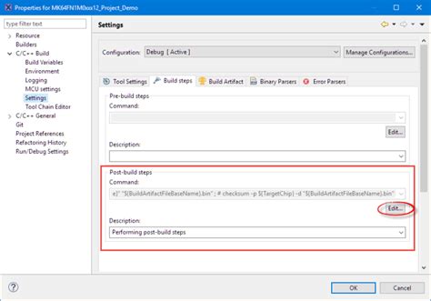 post build steps mcu on eclipse