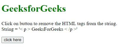 how to remove html tags with regexp in javascript geeksforgeeks