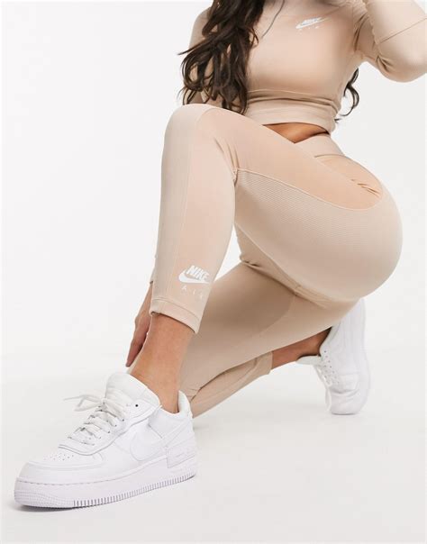 Nike Synthetic Air Ribbed Light Beige High Waisted Leggings In Natural Lyst