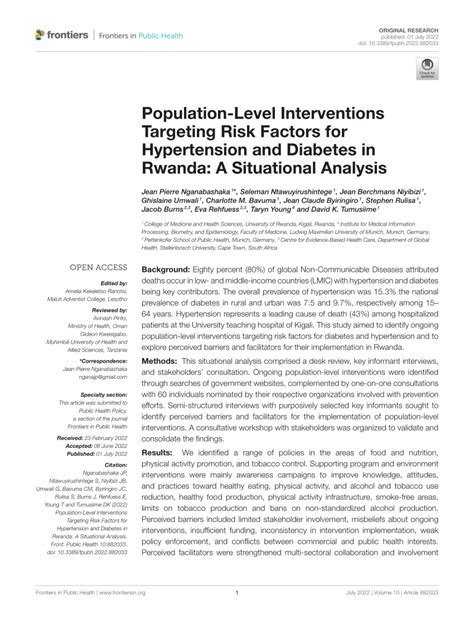 Pdf Population Level Interventions Targeting Risk Factors For