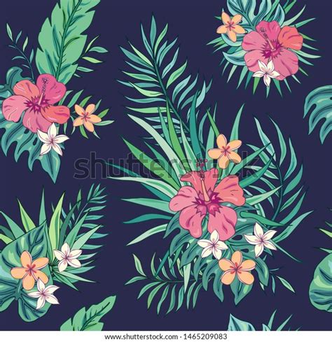 Tropic Seamless Pattern Hibiscus Plumeria Tropical Stock Vector