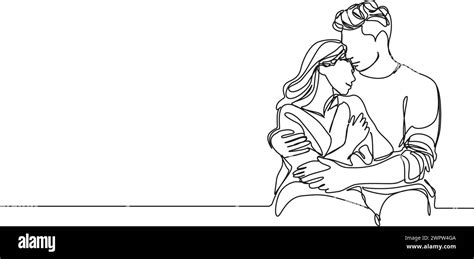 Continuous Single Line Drawing Of Man And Woman Tenderly Embracing Each