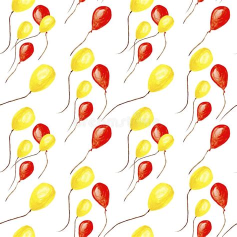 Hand Drawn Watercolor Illustration Red And Yellow Flying Balloons