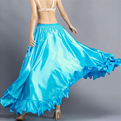 Belly Dance Satin Skirt Slit Long Dancing Skirt Tribal Skirts Dancing